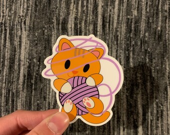 Yarn Cat Vinyl Sticker weatherproof - Etsy