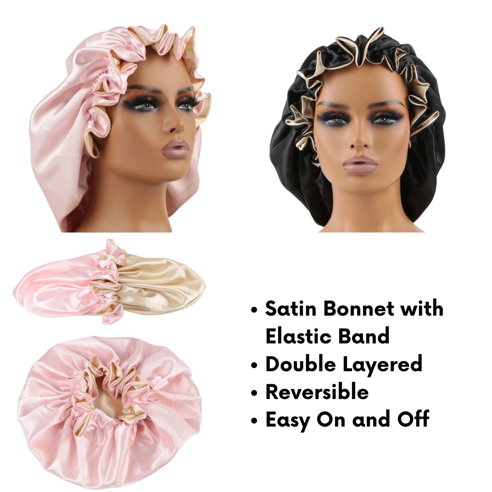 Luxury Silky Satin Robe With Matching Bonnet Lounge Nightwear Sleep Set Etsy