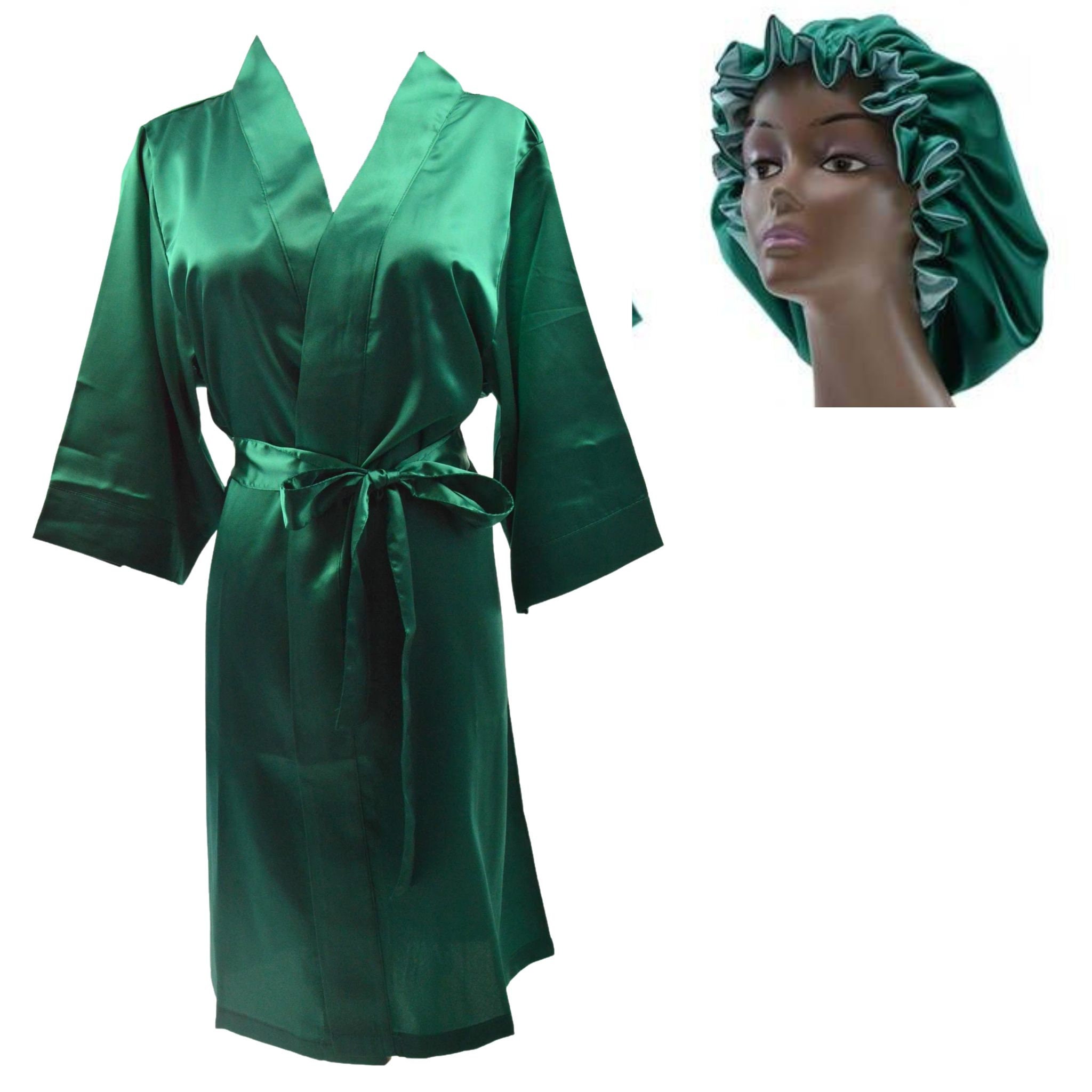 Luxury Silky Satin Robe With Matching Bonnet Lounge Nightwear Sleep Set ...