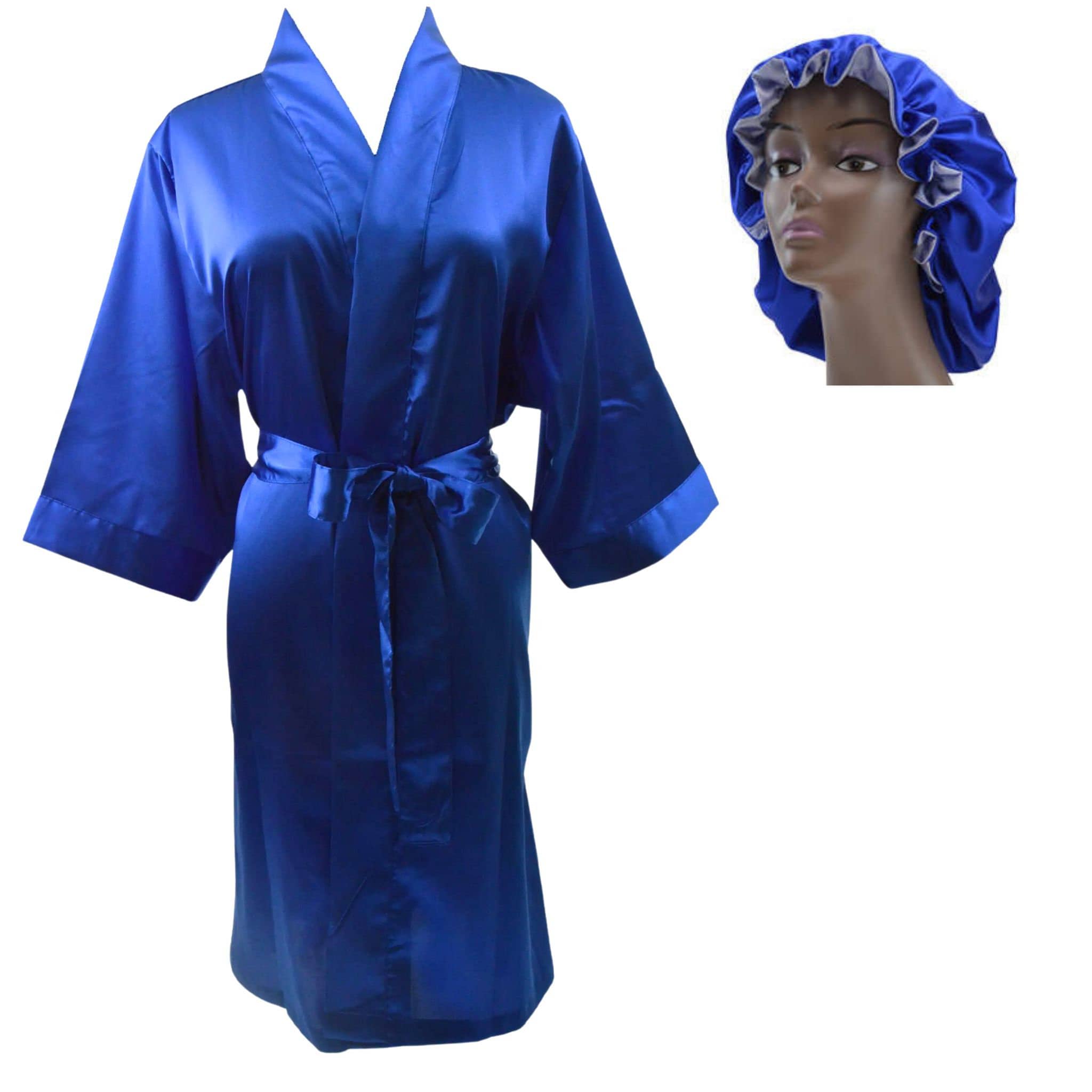 Luxury Silky Satin Robe With Matching Bonnet Lounge Nightwear Sleep Set ...