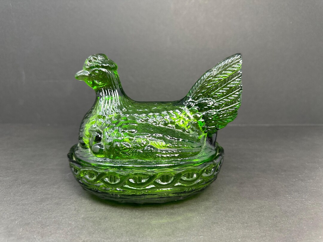 LE Smith Green Hen on Nest Dish 6 Vintage Glassware Collectible ...