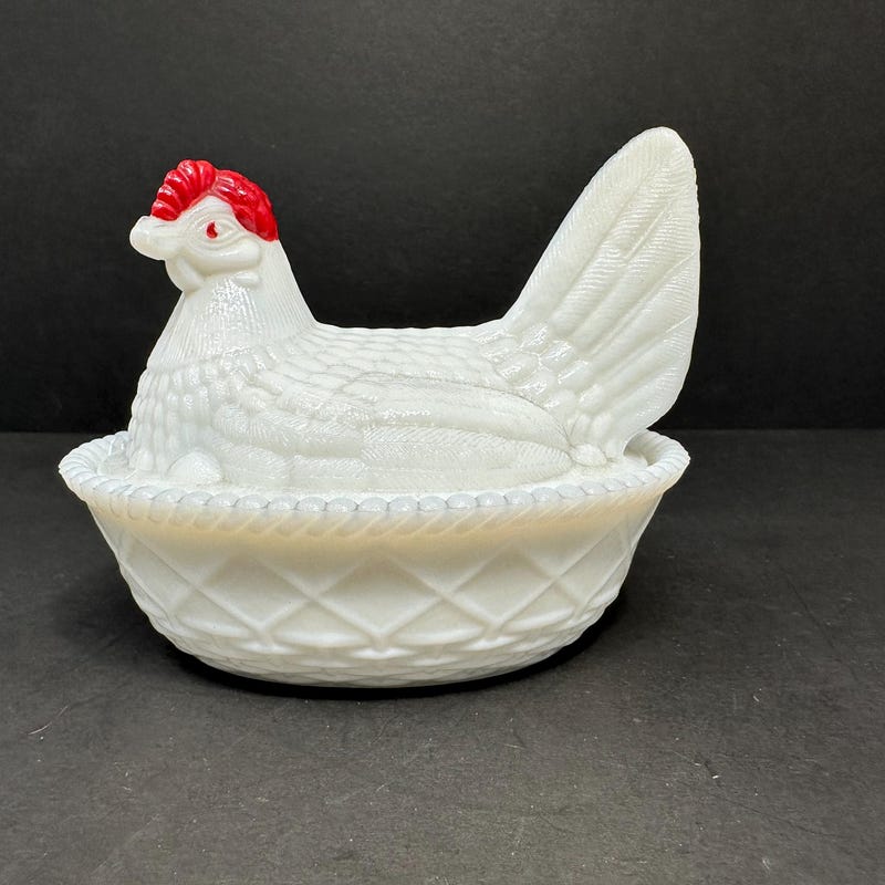 Milk Glass Hen - Etsy