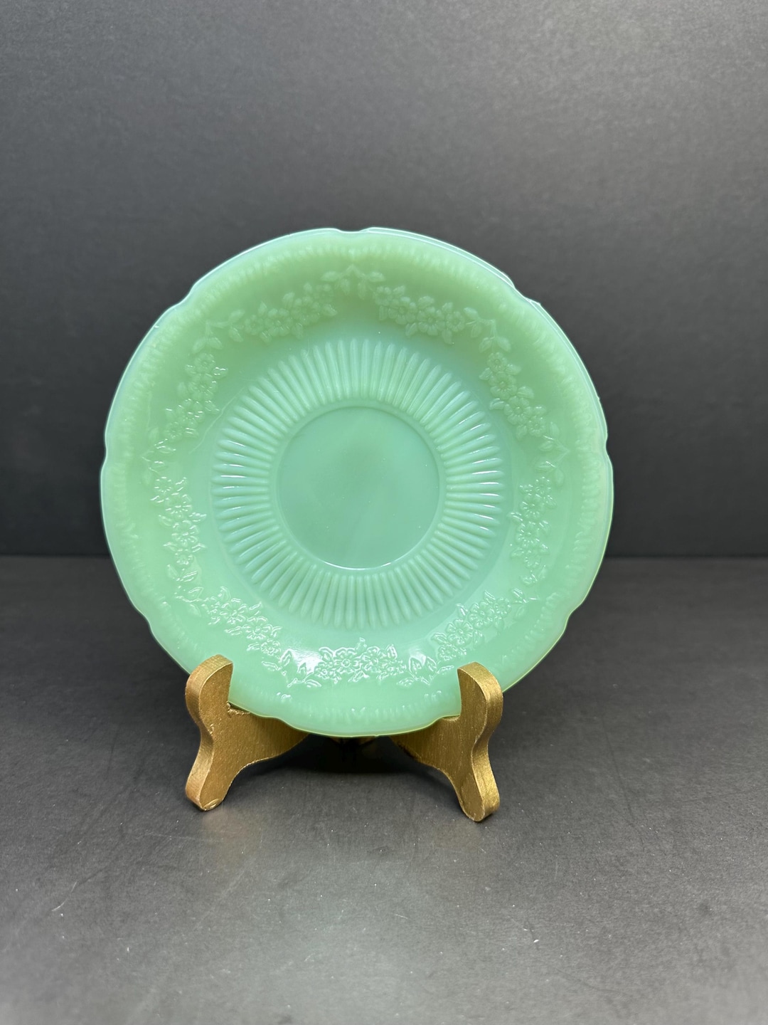 Vintage Fire King Jadeite Alice Pattern Saucer, 6-inch Embossed Floral ...