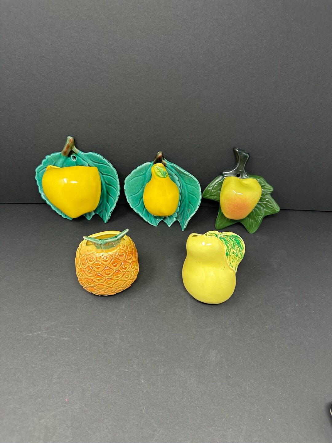 Vintage Ceramic Fruit Wall Pockets – Set of 5 Retro Lemon, Pineapple ...