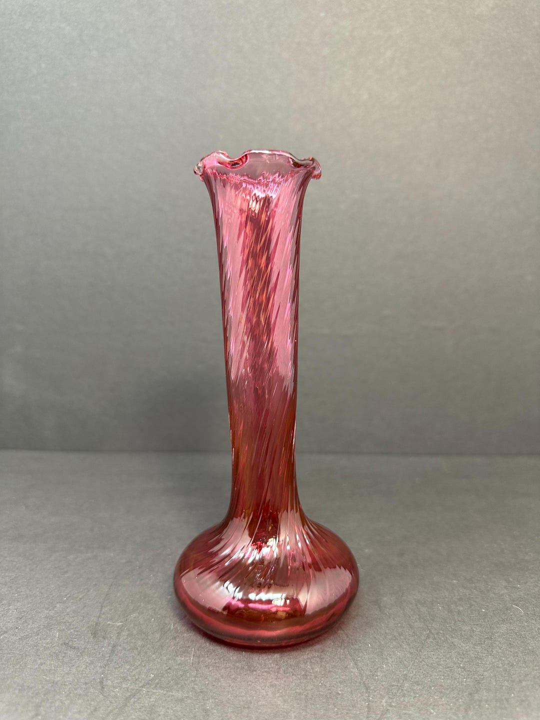 Handcrafted Pilgrim Cranberry Glass Vase, 7-inch, Vintage Ruffled ...