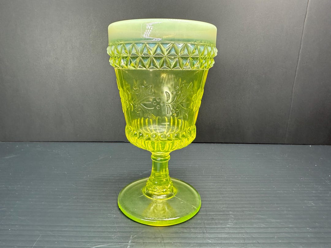 Vintage Vaseline Glass Spooner Wildflower Pattern UV Reactive, 6 Tall ...