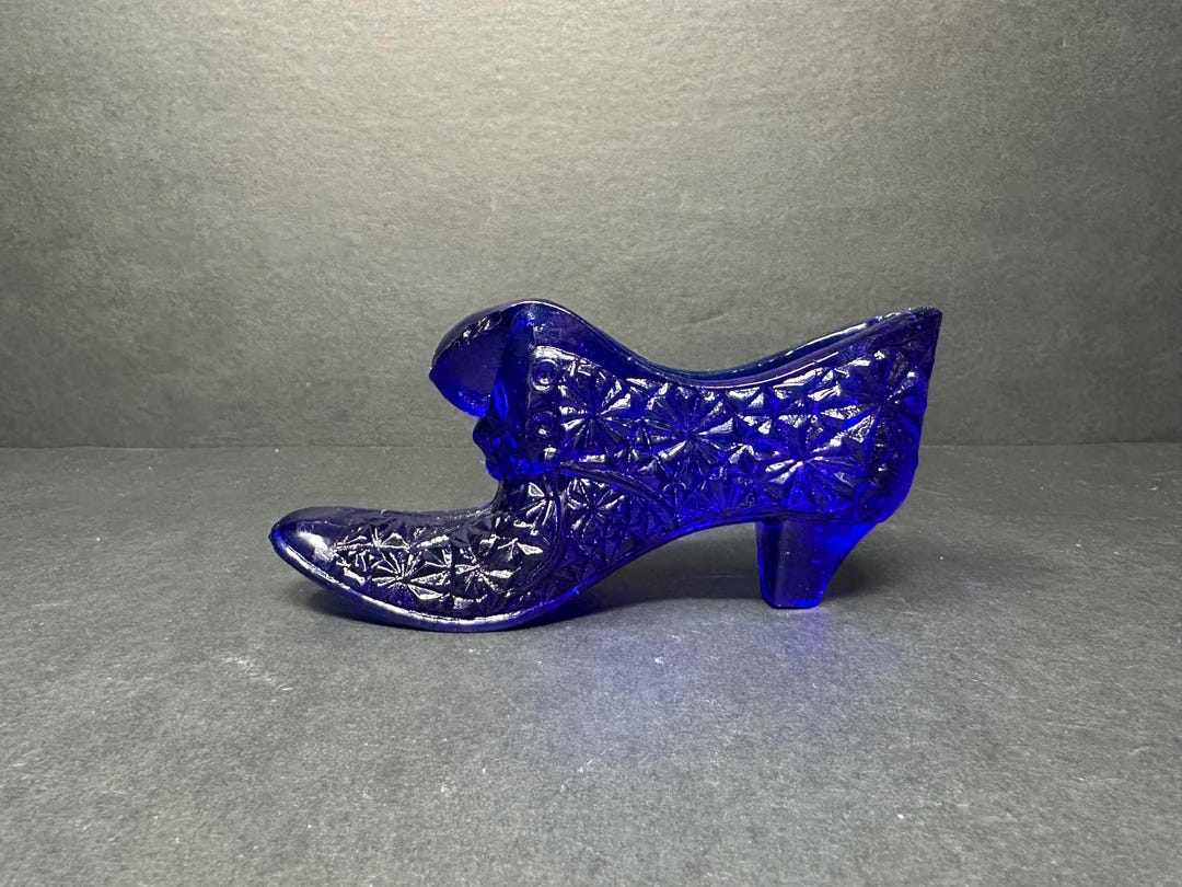 Cobalt Blue Glass Shoe - Intricate Starburst Design, 5.5” Long, Vintage ...