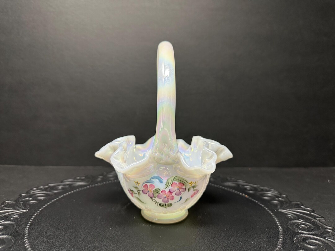 Vintage Fenton 9335-DS Hand-painted Primrose Basket Signed by Marilyn Wagner – 7” Tall ...