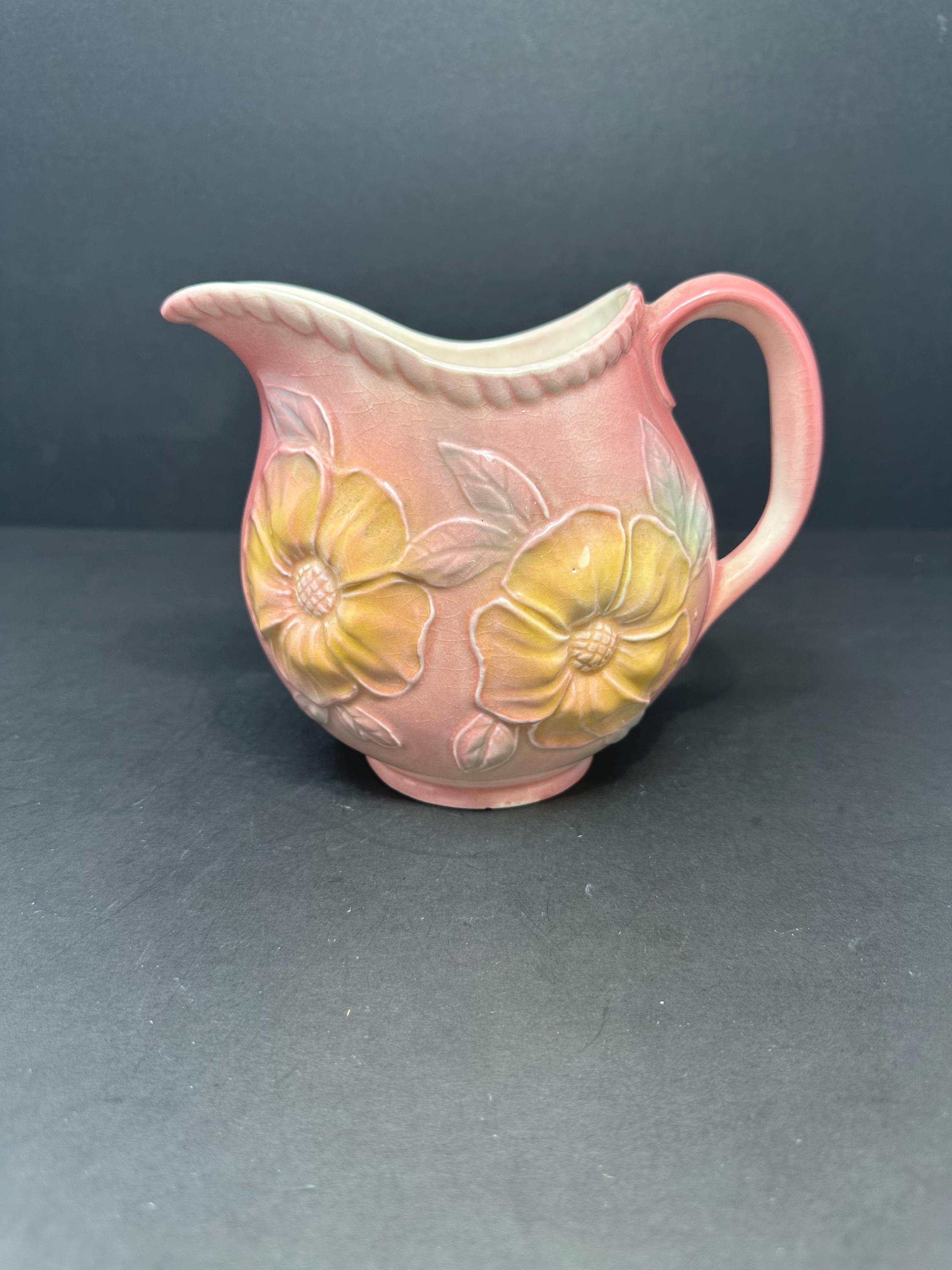 Vintage Hull Pottery Sunglow Pitcher, Pattern 52, 24 Oz., Floral ...