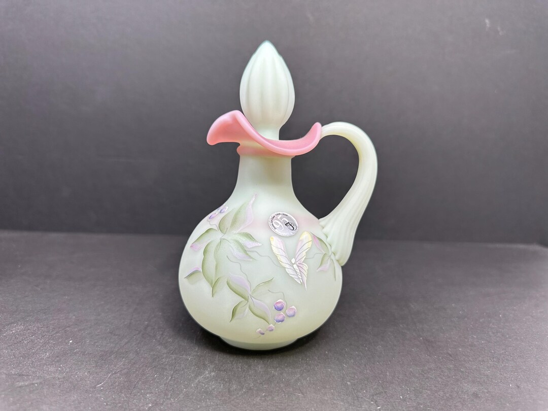 Rare Fenton Lotus Mist Burmese Cruet | Berry & Butterfly Design ...