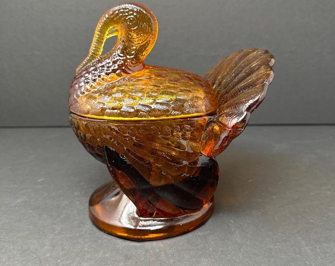 Vintage L.E. Smith Amber Glass Turkey Covered Dish - Decorative ...
