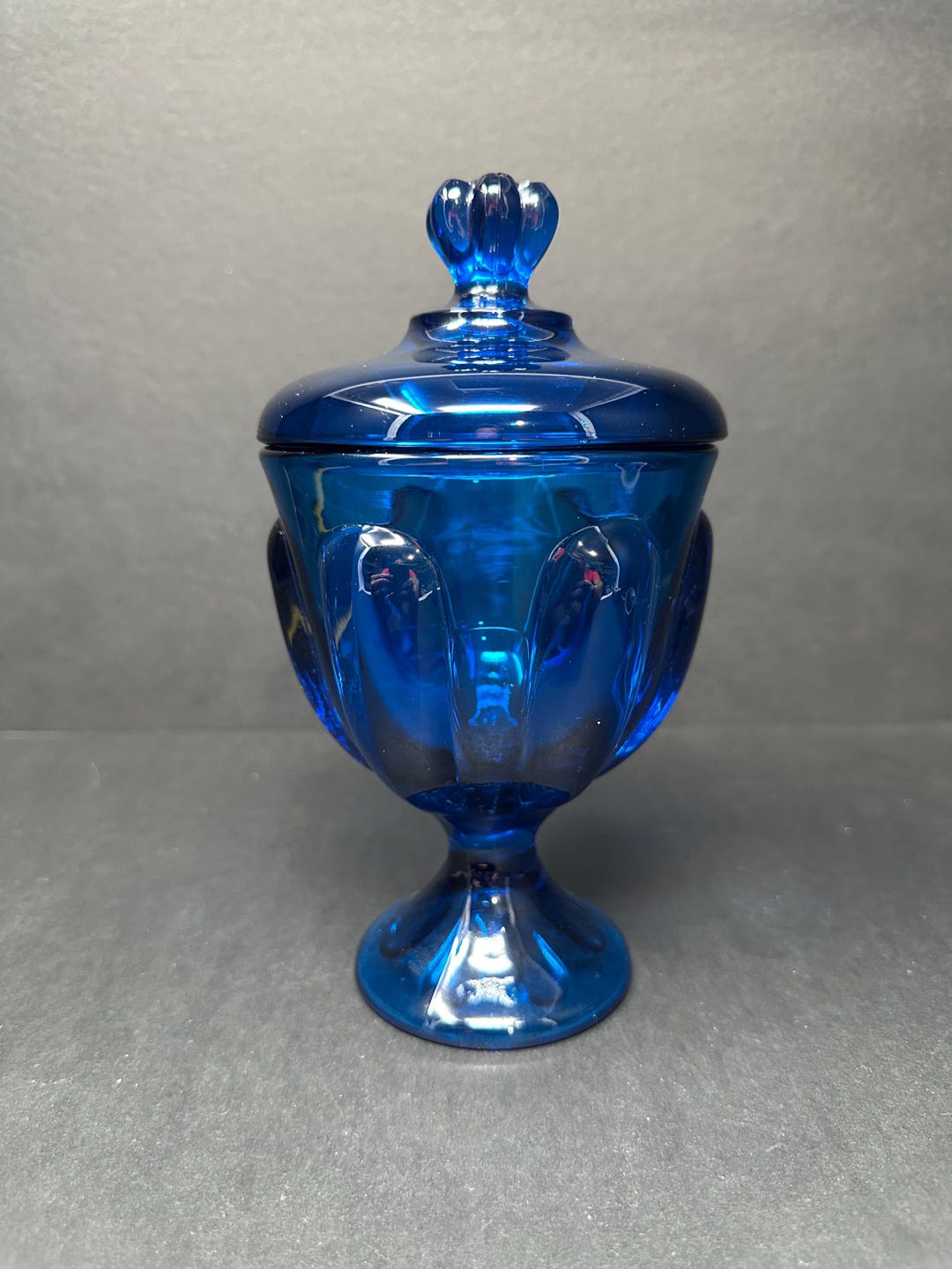 Vintage Viking Glass Bluenique Blue #6812 Candy Jar With Lid, 8” Tall ...