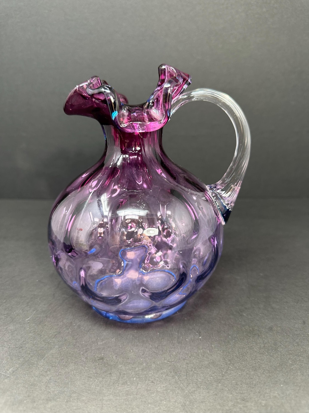 Fenton Mulberry Optic Coin Dot Pitcher, 6.5” Hand Blown Art Glass With ...