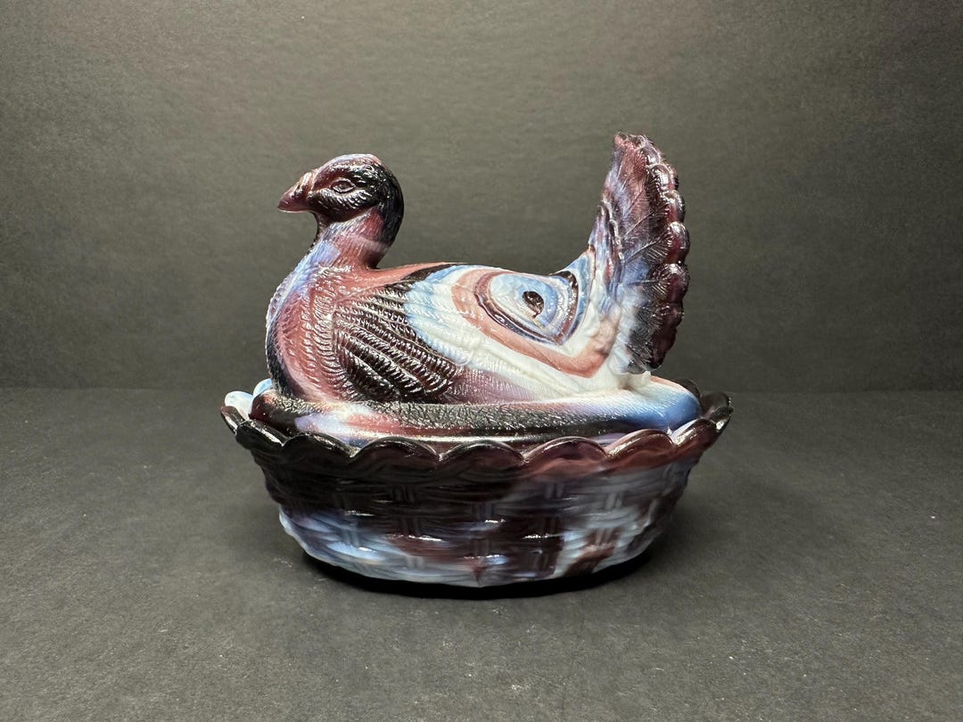Rare LG Wright Purple Slag Glass Turkey on Nest 80-15 Beautiful 5-inch ...