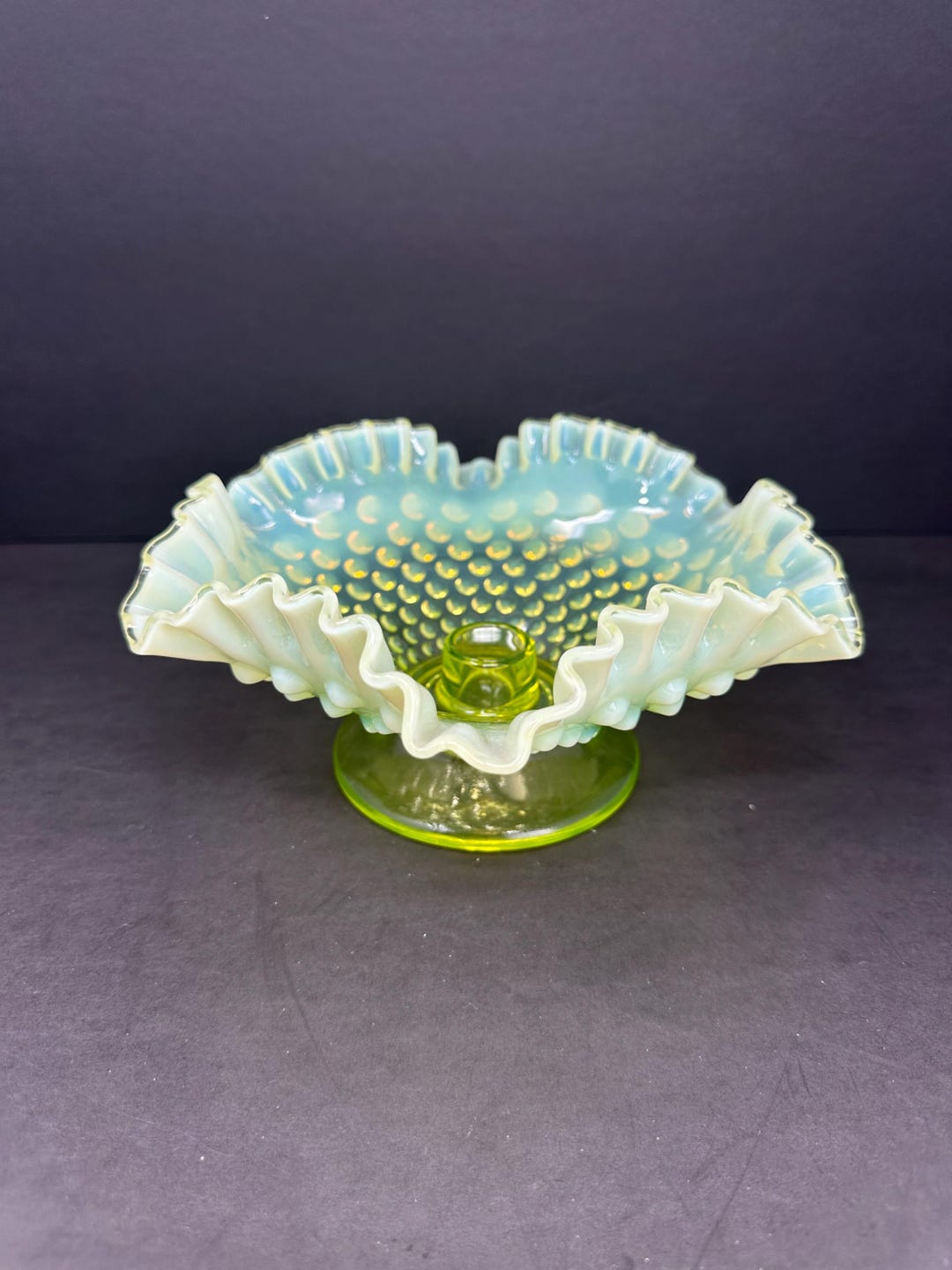 Fenton Topaz Opalescent Hobnail Footed Candle Bowl | Rare 1940s ...