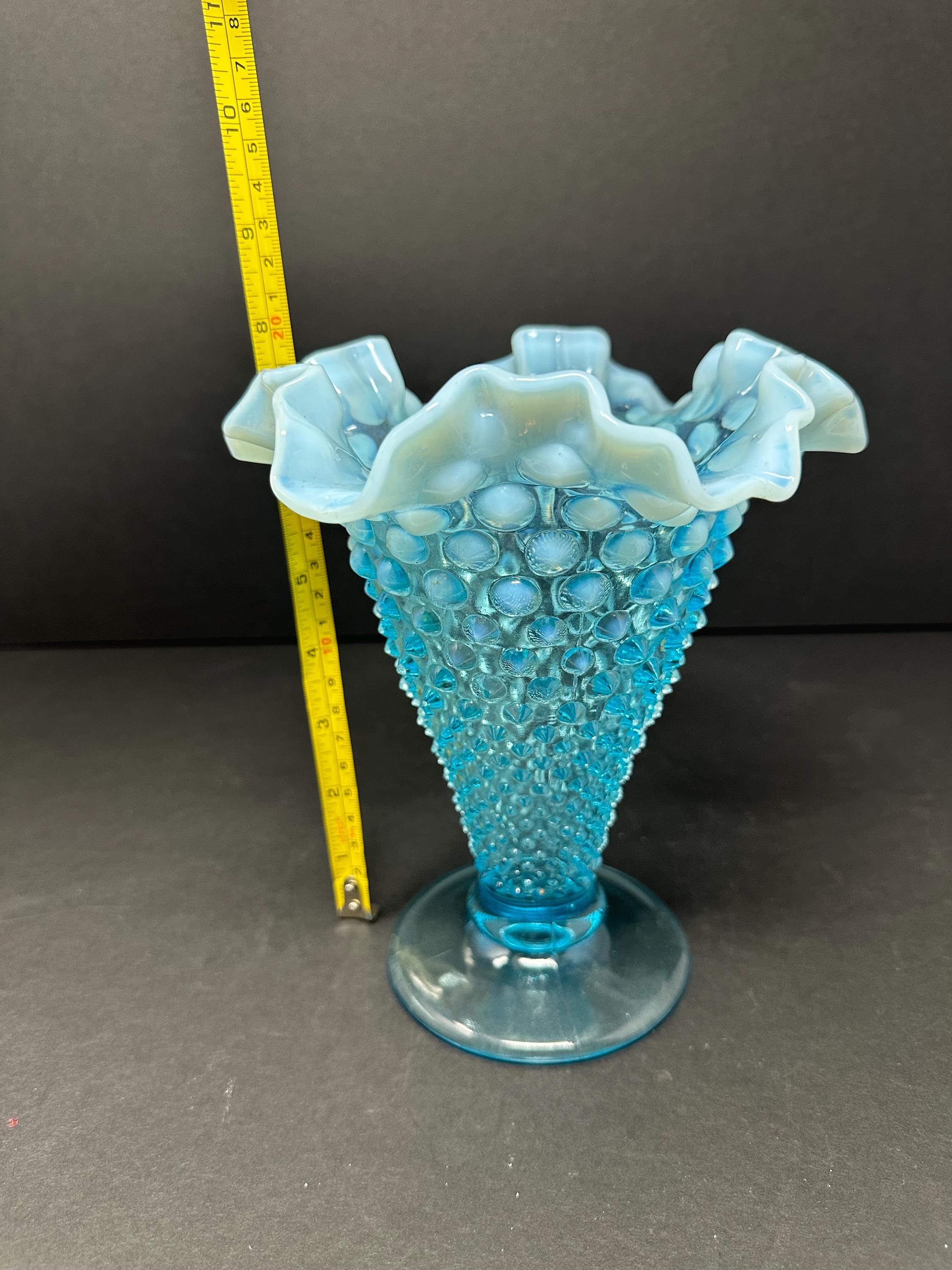 Vintage Blue Opalescent Hobnail Glass Set Fenton Vase, Basket, and Dish ...