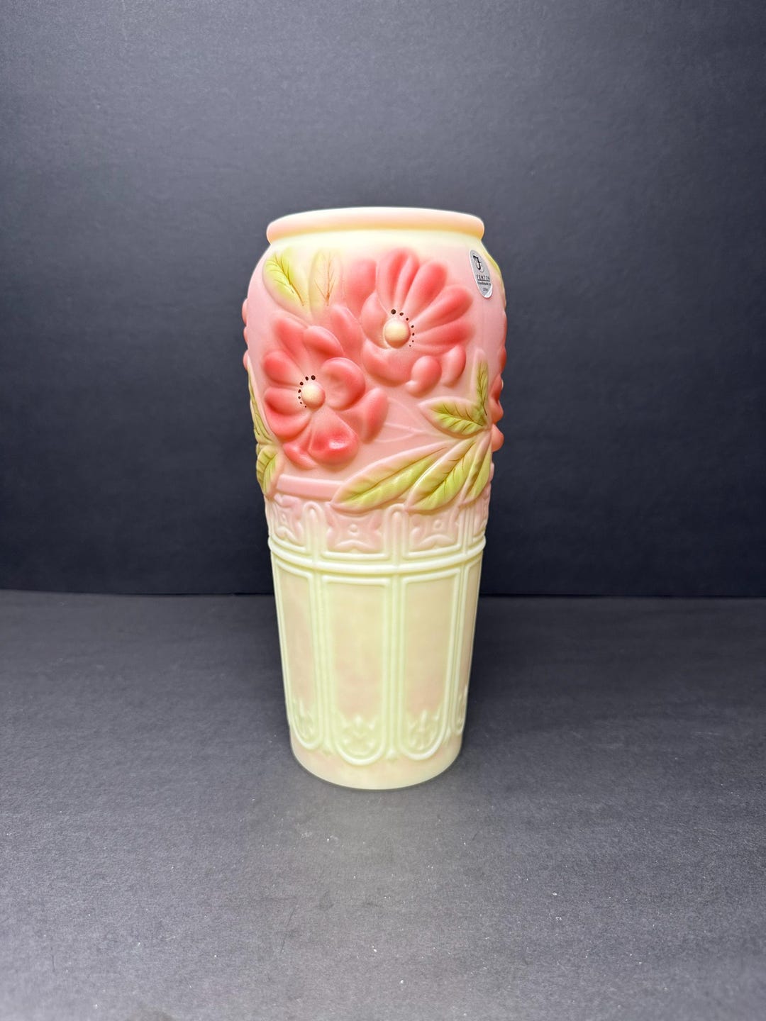 Fenton Burmese Satin Embossed Vase – Hand-painted by Debbie Cutshaw – 9 ...