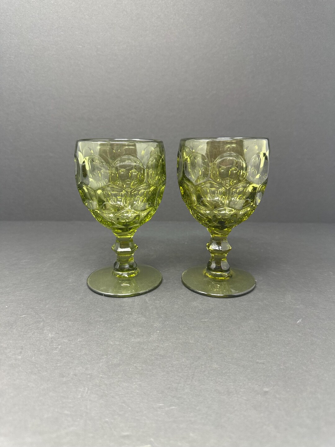 Pair of Vintage Imperial Glass Thumbprint Goblets in Provincial Green ...