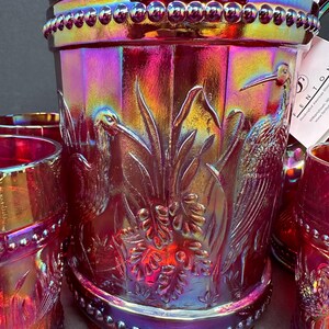 Rare Fenton Red Carnival Glass Water Set, Stork and Rushes Pattern ...