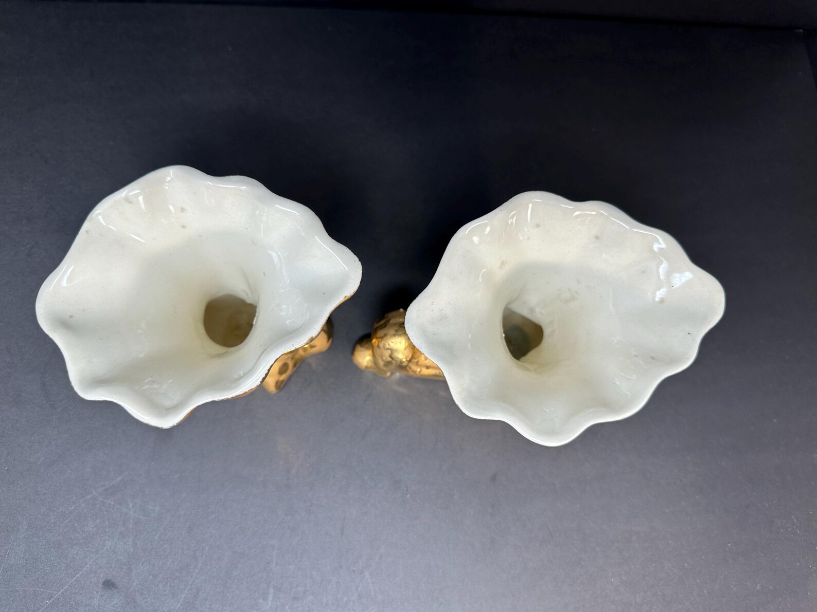 Pair of Vintage 24K Gold Decorated Cornucopia Planters - 5 Inches Tall ...