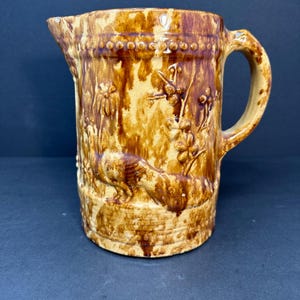 Antique Bennington Pottery Pitcher With Peacock Design, Rockingham ...