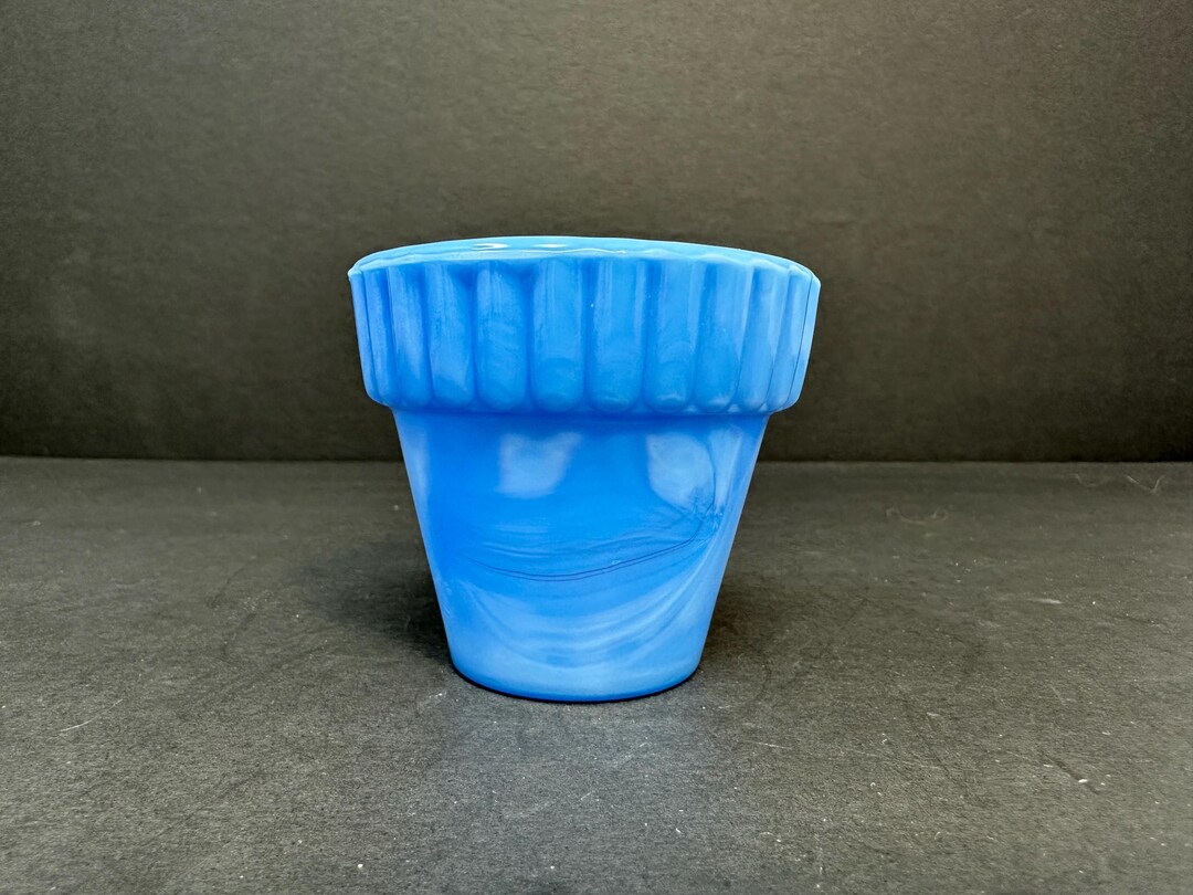 Vintage Akro Agate Blue Slag Flower Pot Miniature Glass Pottery, Ribbed ...