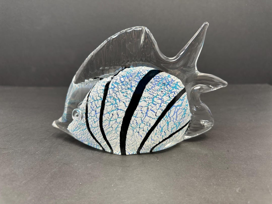 Handcrafted Glass Angel Fish Figurine – Iridescent Blue and Black ...