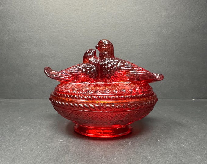 Rare Vintage Viking Ruby Glass Lovebirds Covered Dish – 6-inch UV ...