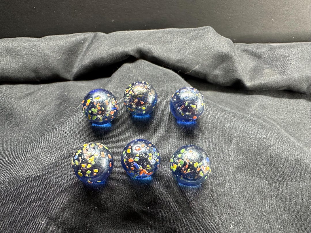 Set of 6 Blue Iridescent Base Confetti Marbles, 16mm, Multi-colored ...