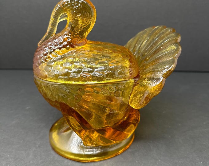 Vintage L.E. Smith Amber Glass Turkey Covered Dish - Decorative ...