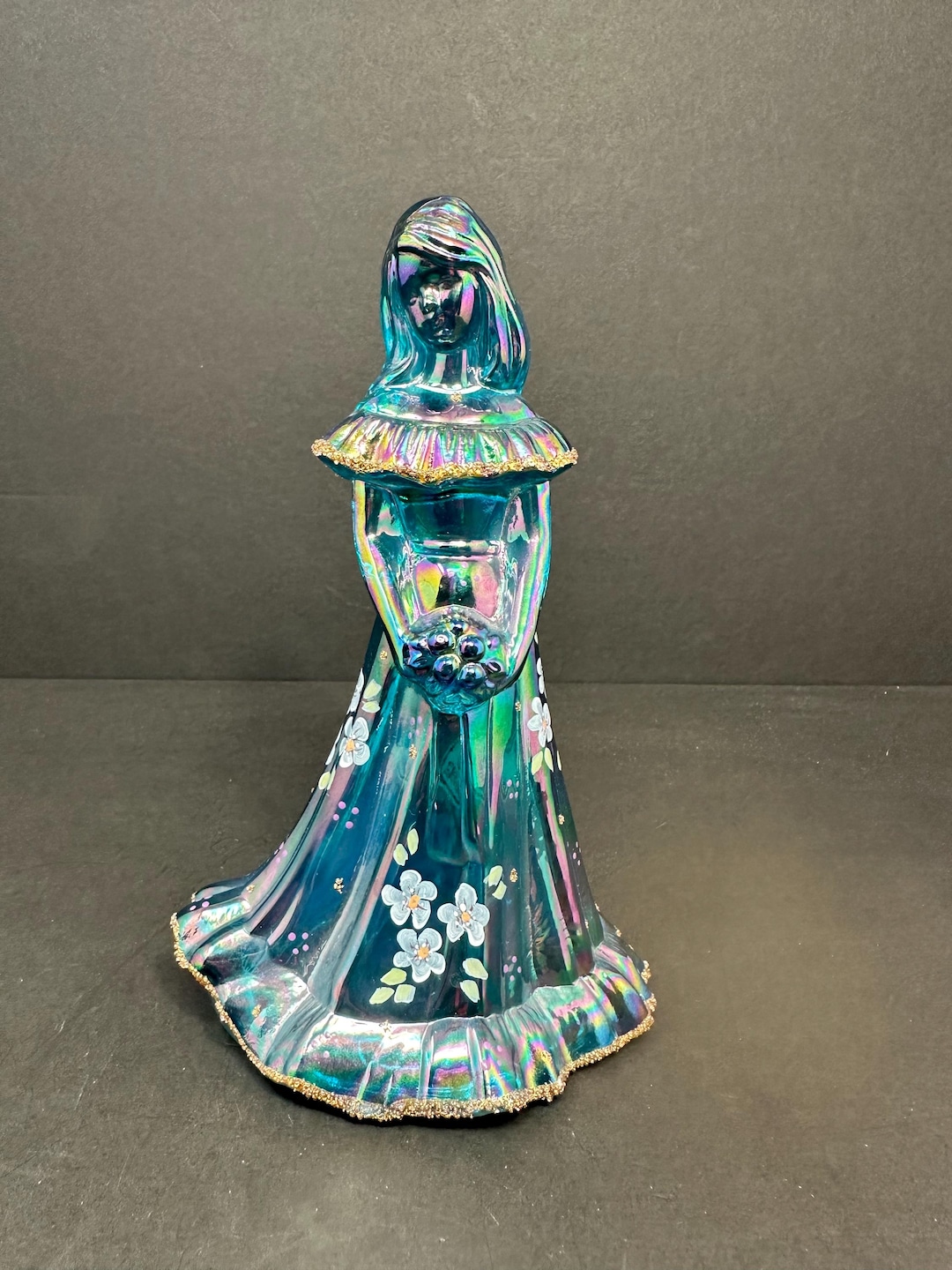 Fenton Iridescent Blue Bridesmaid Figurine, Shelly Fenton Edition, Hand ...