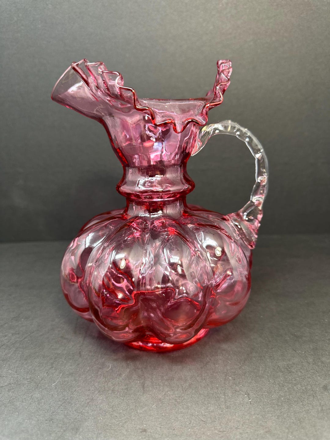Vintage Fenton Ruby Overlay Glass Jug, 1940s Diamond Optic Pattern, 8 ...