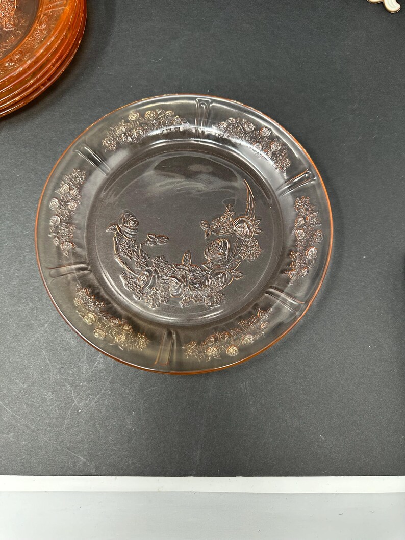 Set of 6 Vintage Rose of Sharon Depression Glass Plates, 9” Pink ...