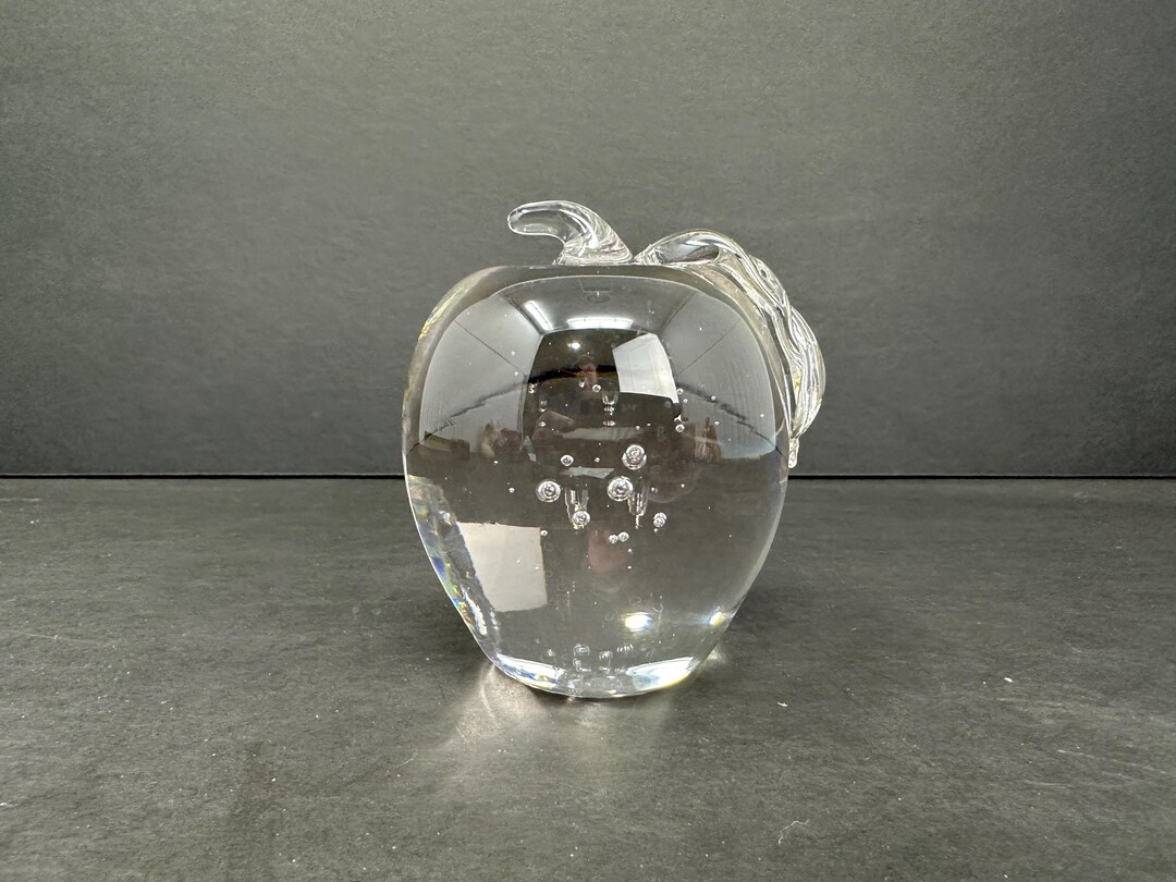 Vintage Celso Lopez Controlled Bubble Apple Glass Paperweight | Signed ...