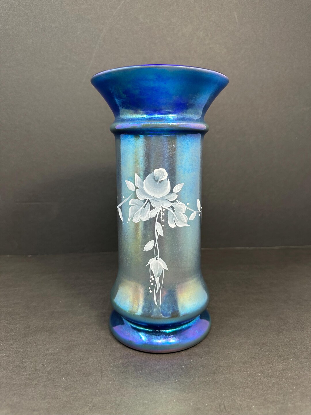 Rare Fenton Favrene 9” Vase - Hand-painted White Floral by A. Deem ...