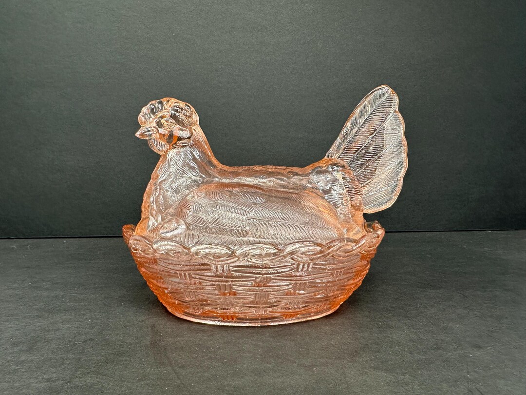 Vintage Asian Pink Glass Hen on Nest Dish – 6-inch Collectible With H ...