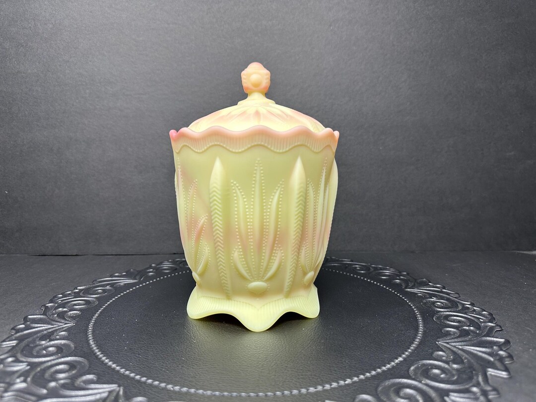 Rare Fenton Burmese Satin Cactus Biscuit Jar – UV Reactive – Museum ...