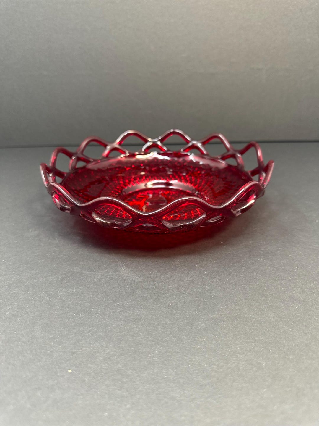 Vintage Imperial Glass Ruby Red Lace Edge Bowl 8 Diameter Diamond Point ...