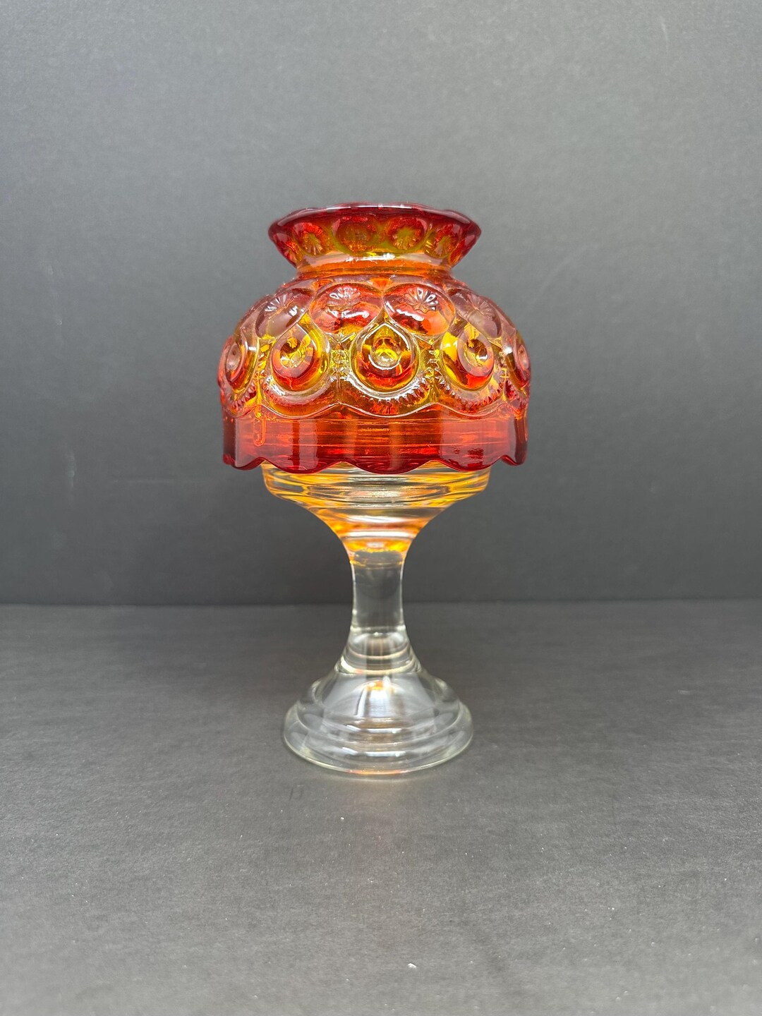 LE Smith Moon and Stars Model No. 6227 Flame Amberina Fairy Lamp 8 UV Reactive Crystal Base ...