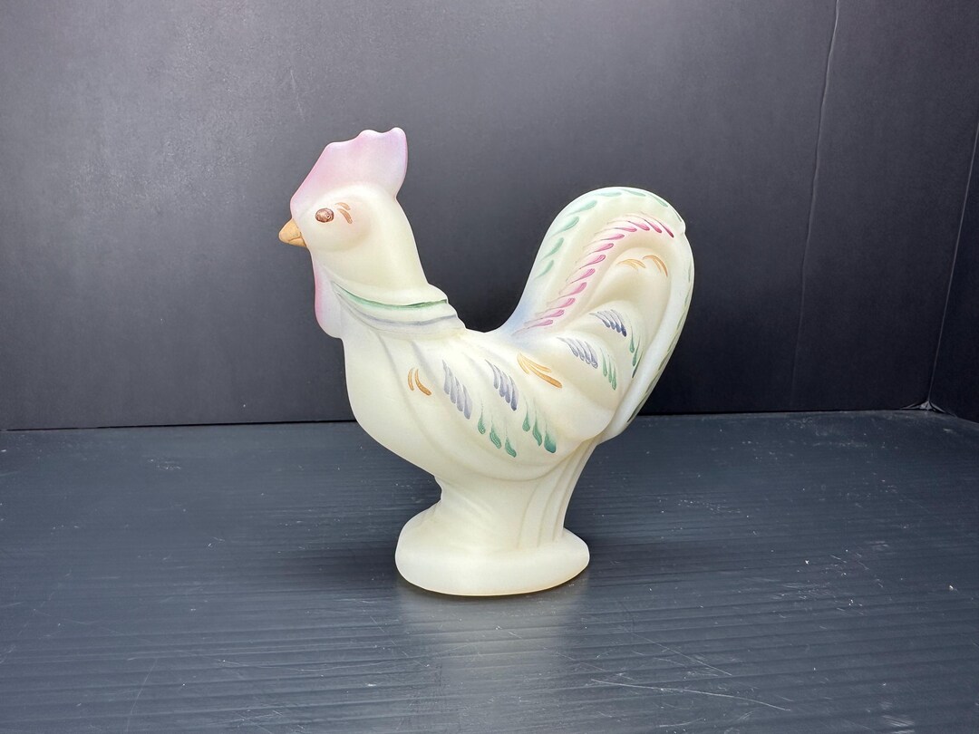Fenton 5292 CB Medium Rooster Opal Satin Hand-painted by Dennis ...