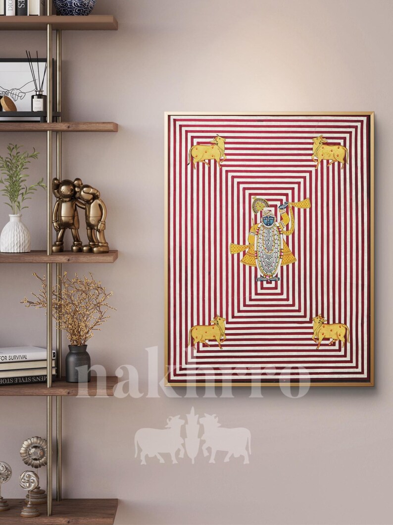 Original Shrinathji Pichwai – Hand-painted Vertical Artwork on Cotton ...