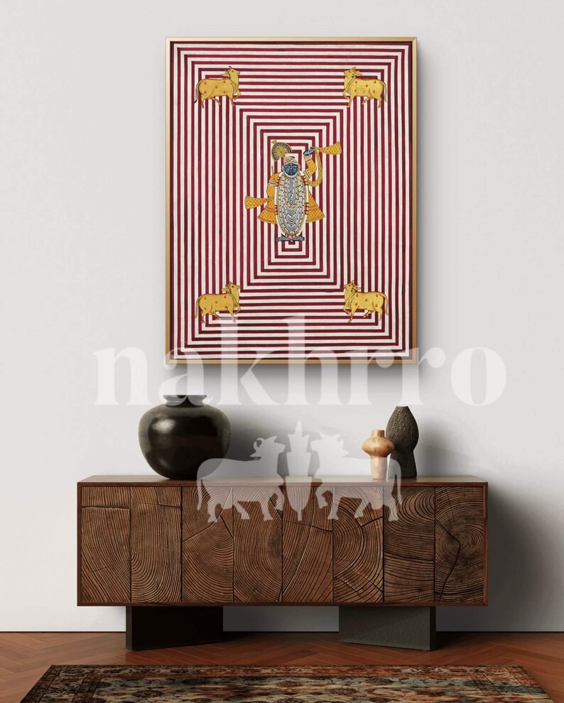 Original Shrinathji Pichwai – Hand-painted Vertical Artwork on Cotton ...