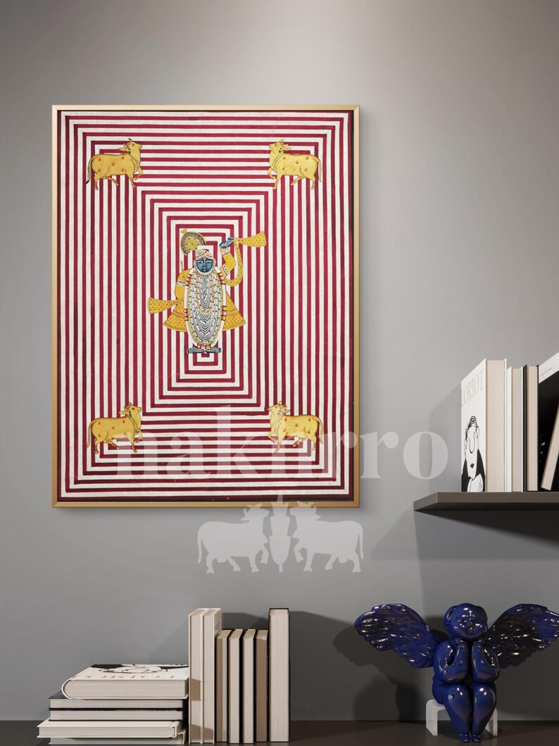 Original Shrinathji Pichwai – Hand-painted Vertical Artwork on Cotton ...