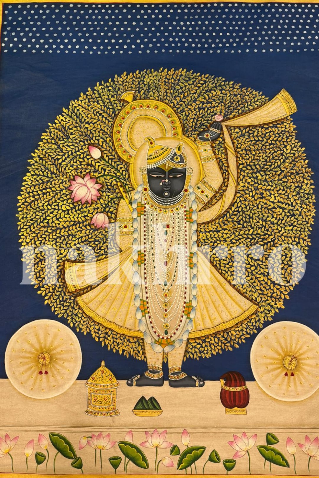 Divine Aura of Shrinath Ji Pichwai Hand Painted on Cloth Hindu ...