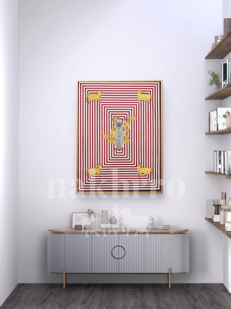 Original Shrinathji Pichwai – Hand-painted Vertical Artwork on Cotton ...