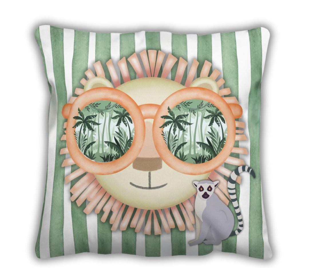 Lion and Lemur Madagascar Pillow | Square Shape | Free Pillow Insert ...