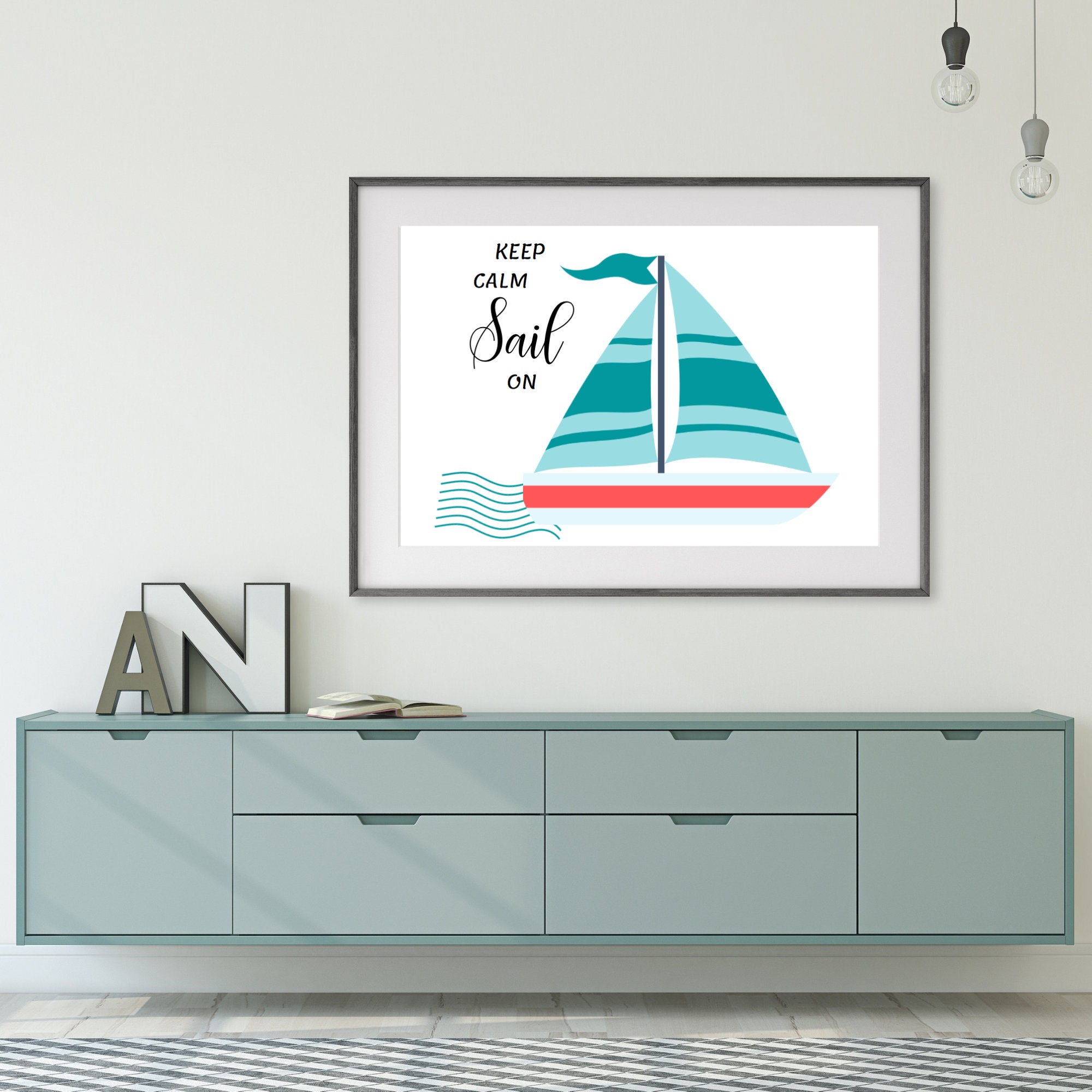 Keep Calm Sail on Wall Art Poster Nautical Minimalist Office Nursery ...