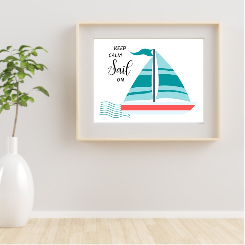 Keep Calm Sail on Wall Art Poster Nautical Minimalist Office Nursery ...