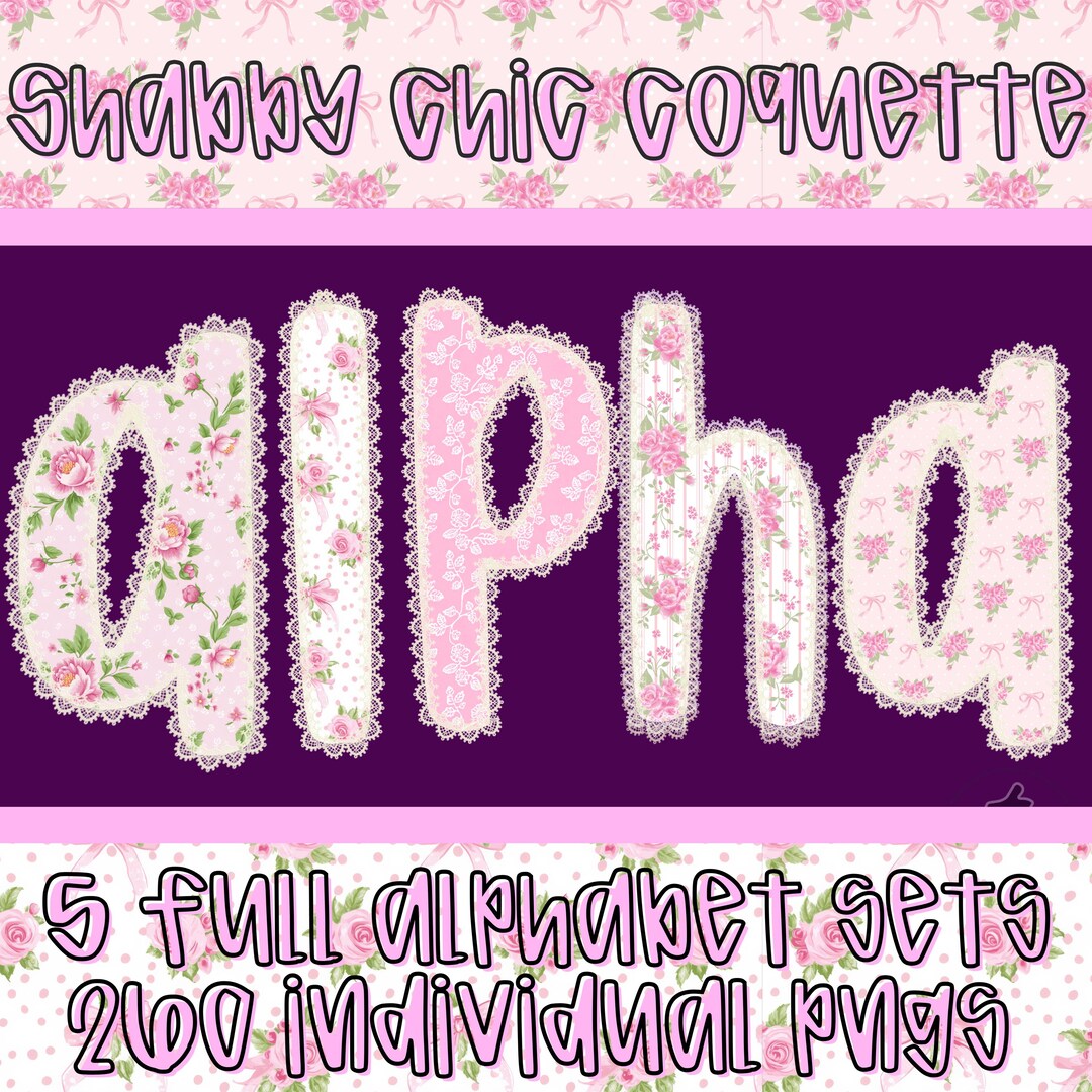 Shabby Chic Lace Alpha Set Bundle PNG, Grandmillennial Pink Coquette ...