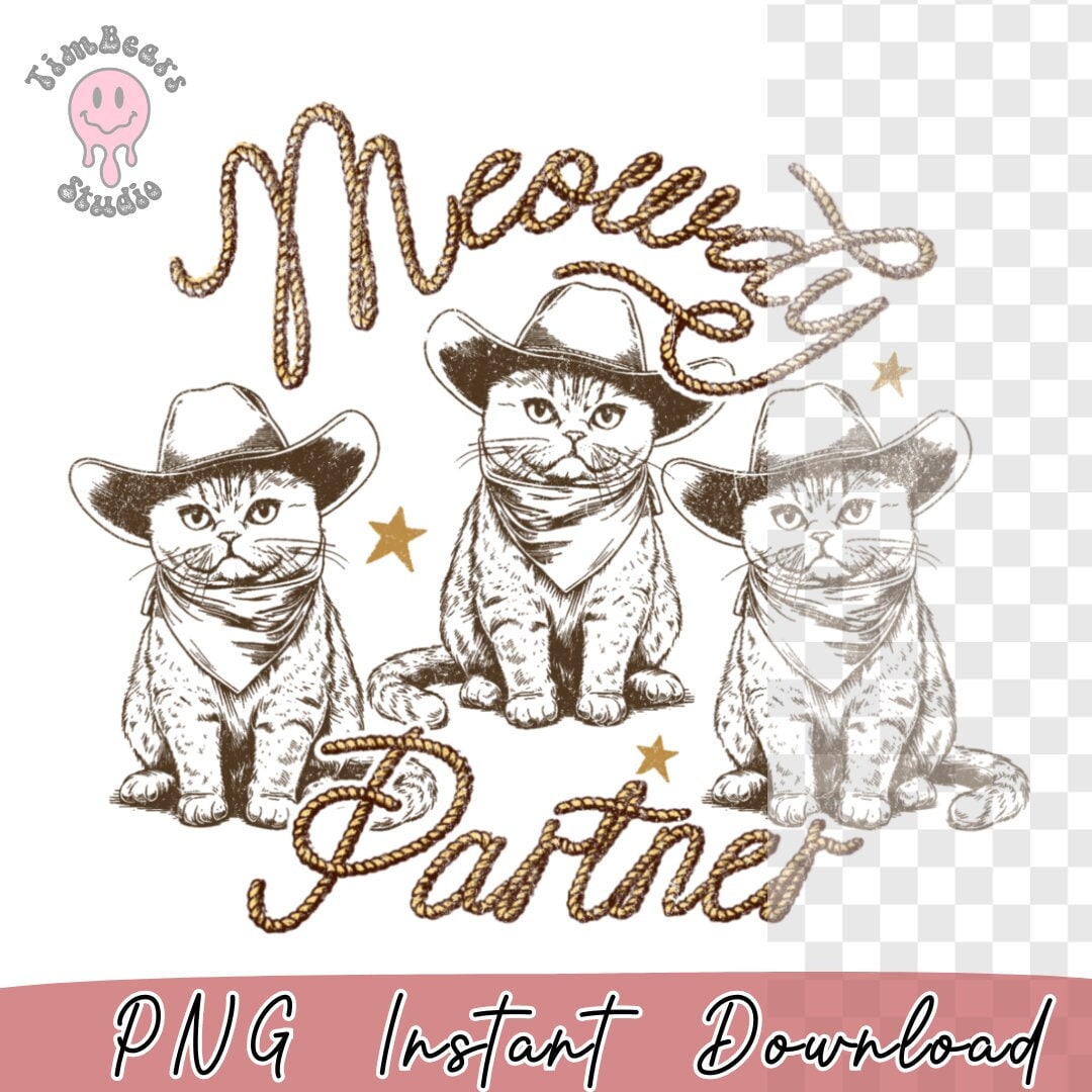 Meowdy Partner Western Cat PNG, Cowboy Cat PNG - Retro Western PNG ...